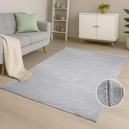 Teppich Carpet City "WAVES 503", grau, B:200cm H:12mm L:290cm, Obermaterial: 100% Polyester, Teppiche, Teppich, Kurzflor, Hochtief-Muster/ 3D-Effekt, Uni, Wohnzimmer, Schlafzimmer