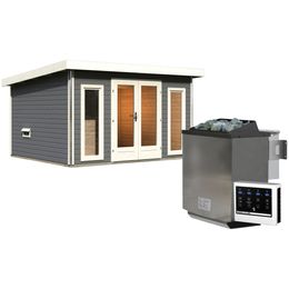 Saunahaus Karibu "Maiko 2A", beige (naturbelassen), Bio-Ofen, externe Steuerung, 9 kW, Saunen, Ofen 9 kW Bio externe Strg easy