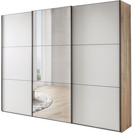 Schwebetürenschrank Wiemann "Phoenix, Made in Germany, modernes Design, Highlight, Blickfang", bianco, eiche, nachbildung, B:279cm H:217cm T:67cm, Schränke, maximaler Staurraum, inkl.Einlegeböden, Wäscheböden u. Dämpfer