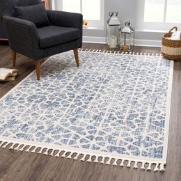 Teppich Carpet City "Art 1271", blau, B:160cm H:7mm L:230cm, Polypropylen, Teppiche, Läufer, Kurzflor, Skandi-Muster, ideal für Wohnzimmer & Schlafzimmer