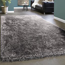 Hochflor-Teppich Paco Home "Touch 100", grau, B:60cm H:49mm L:100cm, Kunstfaser, Teppiche, weicher Uni Shaggy mit Glanz Garn, Wohnzimmer
