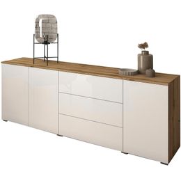 Sideboard Inosign "PARIS", weiß (eichefarbe votan, weiß hochglanz), B:190cm H:68cm T:39,5cm, Sideboards, Moderne 190cm breite grifflose Kommode, vielseitig einsetzbar