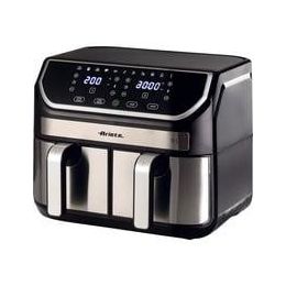 Ariete Hei&szlig;luftfritteuse Dual Metal 9 L edelstahl/schwarz, 2.100 Watt, 2 K&ouml;rbe je 4,5 Liter