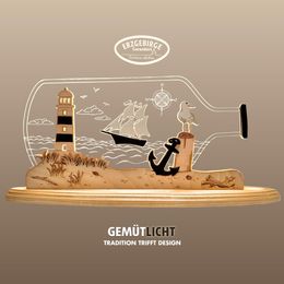 LED Dekolicht Weigla "Flaschenpost "Maritim" aus Holz & Acrylglas", natur, weiß, braun, H:22cm L:47cm T:8,2cm, Leuchten, Erzgebirge garantiert, maritime Innendeko, Dekolampe