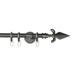 Gardinenstange Garesa "RUSTIKA", grau (graphit), L:340cm &Oslash;:16mm, Metall, Gardinenstangen, rustikale Vorhanggarnitur, verl&auml;ngerbar, m. Ringe, Endknopf Pfeil