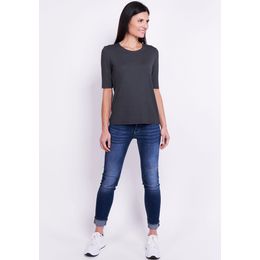 T-Shirt Seidel Moden, Damen, Gr. 48, grau (schiefer), Jersey, Obermaterial: 95% Viskose, 5% Elasthan, unifarben, figurumspielend hüftlang, Rundhals, abgesteppte Kante, Shirts, MADE IN GERMANY