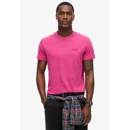 Rundhalsshirt Superdry "ESSENTIAL LOGO EMB TEE", Herren, Gr. XL, pink (magenta marl), Single Jersey, Obermaterial: 100% Baumwolle, unifarben, slim fit hüftlang, Rundhals, Shirts