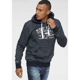 H.I.S. Kapuzensweatshirt H.I.S, Herren, Gr. S (44/46), blau (marine, meliert), angeraute Sweatware, Obermaterial: 55% Baumwolle, 45% Polyester, meliert, normal, Rundhals, Rippbündchen, Sweatshirts, Langarm, lockere Passform, mit Print, Kapuze, Topseller