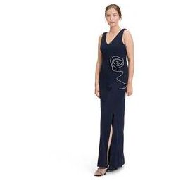 Abendkleid Vera Mont "Damen mit Volant", Damen, Gr. 44, Normalgr&ouml;&szlig;en, blau (night sky), Cr&ecirc;pe, Obermaterial: 95% Polyester, 5% Elasthan; Futter: 100% Polyester, figurumspielend lang, V-Ausschnitt, Kleider Abendkleid