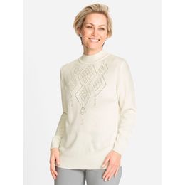 Stehkragenpullover Classic Basics "Pullover", Damen, Gr. 38, beige (ecru), 100% Polyacryl, unifarben, Pullover
