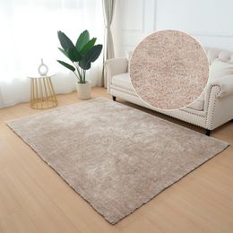 Hochflor-Teppich my home "Dana light, besonders weich, Mikrofaser Teppiche" Gr. 32, beige, B:40cm H:25mm L:60cm, Kunstfaser, Teppiche, uni, leichter Glanz, Wohnzimmer, Schlafzimmer, Esszimmer