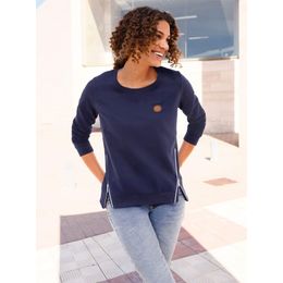 Sweatshirt Casual Looks, Damen, Gr. 42, blau (marine), 100% Baumwolle, unifarben, Rundhals, Sweatshirts Sweatshirt