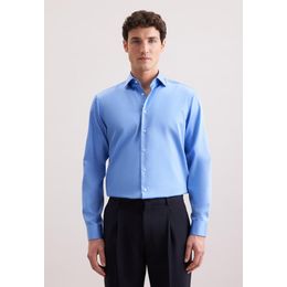 Businesshemd Seidensticker "Schwarze Rose", Herren, Gr. M39, normale &Auml;rmell&auml;ngen, blau (mittelblau), 100% Baumwolle, unifarben, regular fit, 2-Knopf-Manschette, Hemden, Regular 1/1 Kentkragen Uni