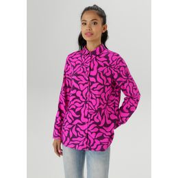 Hemdbluse Aniston SELECTED, Damen, Gr. 44, rot (fuchsia, bordeaux), Web, Obermaterial: 100% Viskose, figurumspielend h&uuml;ftbedeckend, 1-Knopf-Manschette, Blusen Hemdbluse, mit fantasievollen Alloverdruck
