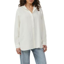 Hemdbluse QS, Damen, Gr. 44, beige (ecru), Web, Obermaterial: 100% Baumwolle, unifarben, oversize ca. Mitte Oberschenkel, Rundhals, 1-Knopf-Manschette, Blusen Hemdbluse, aus luftiger Musselinqualit&auml;t