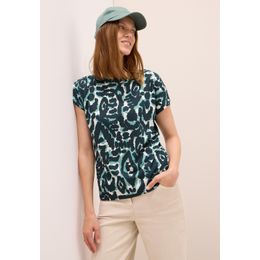 T-Shirt Cecil, Damen, Gr. L (42), ink gr&uuml;n, Jersey, Obermaterial: 50% Baumwolle, 50% Modal, bedruckt, l&auml;ssig geschnitten h&uuml;ftbedeckend, U-Boot-Ausschnitt, Shirts T-Shirt, mit grafischem Muster