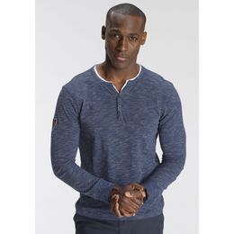 Henleyshirt DELMAO, Herren, Gr. 3XL (64/66), blau (dunkelblau melange), Single Jersey, Obermaterial: 80% Baumwolle, 20% Polyester, meliert, normal, Rundhals, Shirts, Langarm, melierte Optik, Henleykragen, aus Baumwollmischung, Topseller