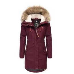 Winterjacke Ragwear "Tawny", Damen, Gr. M (38), rot (dunkelrot), Au&szlig;enmaterial: 65% Polyester, 35% Baumwolle. Innenfutter: 100% Polyester. Wattierung: 100% Polyester, tailliert ca. Mitte Oberschenkel, mit Knopf Rippstrickb&uuml;ndchen, Jacken Winterjacke, stylischer Winterparka mit gro&szlig;er Kapuze und Kunstfellkragen