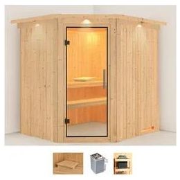 Sauna Karibu "Siirin", beige (naturbelassen), Saunaofen, integrierte Steuerung, 9 kW, Saunen, Ofen 9 kW integr. Strg