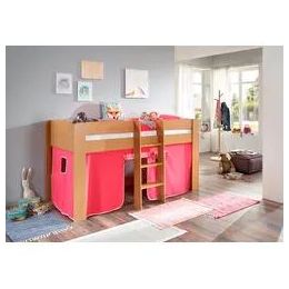 Hochbett Relita "Andi", pink (buche dekor natur pink, rosa), Liegefl&auml;che B/L: 90cm x 200cm, kein H&auml;rtegrad, kein H&auml;rtegrad, Spanplatte: Buche Nachbildung Melamin natur;Stoff: 100% Baumwolle (bei 30 C waschbar), Hochbetten, Hochbett, mit Rolllattenrost und Vorhang, mit Leiter, pflegel. Dekor Oberfl&auml;che