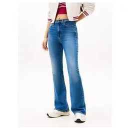 Tommy Hilfiger Bootcut-Jeans TOMMY JEANS "SYLVIA HGH FLR", Damen, Gr. 28, L&auml;nge 30, blau (mid blau), Denim/Jeans, Obermaterial: 98% Baumwolle, 2% Elasthan, unifarben, ausgestellt kn&ouml;chellang, Jeans, Weite Beinform und Logo Stickerei auf der Ges&auml;&szlig;tasche