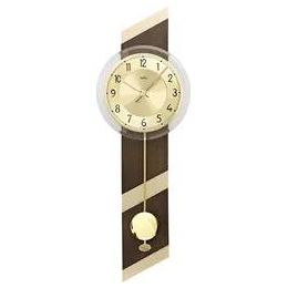 Pendelwanduhr AMS "W7412", gold (nussbaumfarben, goldfarben), Wanduhren, B/H/L: 23cm x 8cm x 69cm, Quarzuhr,Holzgeh&auml;use,Esszimmer,Wohnzimmer,Made in Germany