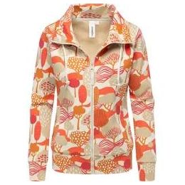 Sweatjacke Ragwear "Ronette Print", Damen, Gr. L (40), ecru, 70% Baumwolle, 30% Polyester, tailliert h&uuml;ftbedeckend, hoch geschlossener Ausschnitt, eng Rippstrickb&uuml;ndchen, Sweatjacken Sweatjacke, Zip-Jacke mit Allover-Print und hohem Kragen