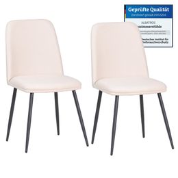 ALBATROS BONO Stoffstuhl Beige &ndash; 2er-Set Esszimmerst&uuml;hle im modernen Retro-Design, gepolstert & ergonomisch, DEKRA-gepr&uuml;ft, pflegeleichter Stoffbezug