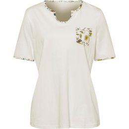 WITT Damen Capri-Schlafanzug aus Single-Jersey, ecru-violett-bedruckt, Gr&ouml;&szlig;e 36/38
