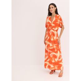bonprix Maxikleid mit Batik-Print aus softem Viskose-Mix, orange, Viskose