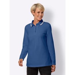 WITT Damen Langarm-Poloshirt in Pikee-Qualität, jeansblau, Größe 52