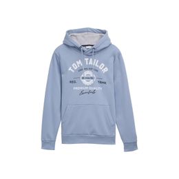 Tom Tailor Herren Hoodie Sweatshirt mit Logo-Print, blau, Uni, Gr. XXXL