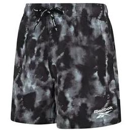 Badeshorts Reebok "Milan", Herren, Gr. S, N-Gr, schwarz, Microfaser, Polyester, unifarben, Badehosen Badeshorts, mit Kordelzug und elastischem Bund, Tie-Dye-Look, schnell trocknend