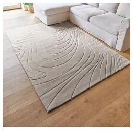 Teppich ANDIAMO "Dale", beige (greige), B:80cm H:10mm L:150cm, Obermaterial: 100% Polyester, Teppiche, Teppich, Uni Farben, Hoch-Tief-Struktur, Carving-Effekt, Wohnzimmer