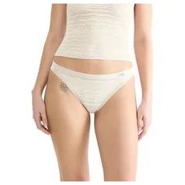 String Sloggi "FREE Evolve", Damen, Gr. 2, wei&szlig; (silk wei&szlig;), Single Jersey, Obermaterial: 65% Polyester, 35% Elasthan, unifarben, k&ouml;rpernah, Unterhosen String, super weich, dehnf&auml;hig, Spitzendetails