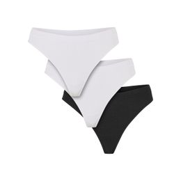 Urban Classics Damen Panty "Urban Classics Ladies Rip Tanga 3-Pack", Gr. Lwei&szlig;, wei&szlig;, schwarz, 92% Nylon, 8% Elasthan, unifarben, Unterhosen