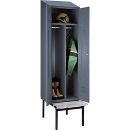 Wolf Schwarz-Wei&szlig;-Spind Berlin 2 mit Sitzbank, 1 Abteil, blaugrau, B 600 mm, untergebaut, Kunststoff, Schr&auml;gdach