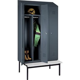 Wolf Schwarz-Wei&szlig;-Spind Berlin 2 mit Sitzbank, 2 Abteile, blaugrau, B 1200 mm, untergebaut, Kunststoff, Schr&auml;gdach