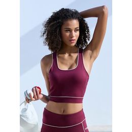 Copenhagen Studios Crop-Top Weinrot Gr. S (36/38) f&uuml;r Damen. Rundhals und Piping, Logodruck, Logoschriftzug. Figurbetont. Nachhaltig.