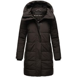 Marikoo Damen Winterjacke Mantel lang warm gefüttert Steppjacke mit Kapuze taillierter Steppmantel Jacke Winter Karumikoo