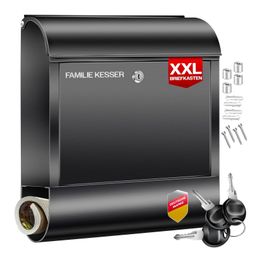 Kesser&reg; XXL Briefkasten Edelstahl mit Zeitungsfach , geb&uuml;rstet , 3x Schl&uuml;ssel abschlie&szlig;bar , Pulverbeschichtet , Wandmontage , gro&szlig; Front-Einwurf: DIN C4 = DIN A4 , inkl. Montagematerial