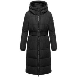 Navahoo Damen Steppmantel lang Wintermantel Parka Jacke wasserabweisend, Kapuze, Teddyfell, Kragen, Gürtel Herbstnebel