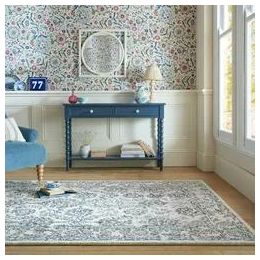 Wollteppich FLAIR RUGS "Yasmin mit Blumenmuster", blau, B:160cm H:10mm L:230cm, Wolle, Teppiche, Handgearbeitet
