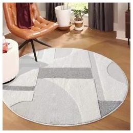 Teppich Carpet City "LOUNGE 9992", grau, H:15mm &Oslash;:200cm, Obermaterial: 100% Polyester, Teppiche, Teppich, Kurzflor-Teppich Modern, Hoch-Tief-Struktur, Wohnzimmer, Schlafzimmer
