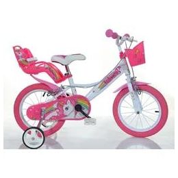DINO BIKES Kinderfahrrad DINO "Unicorn Einhorn" Gr. 23, pink (wei&szlig;), Fahrr&auml;der, Kinder, 25cm, 14 Zoll (35,56cm), mit St&uuml;tzr&auml;dern, Korb und Puppensitz