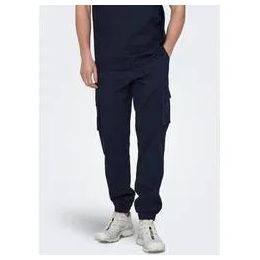Only & Sons Cargohose ONLY & SONS "ONSCAM STAGE CARGO CUFF LIFE 6687 NOOS", Damen, Gr. 31, L&auml;nge 34, blau (marineblaus), Web, Obermaterial: 98% Baumwolle, 2% Elasthan, unifarben, slim fit normal, Hosen Cargohose