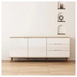 Sideboard OTTO HOME "Lund", wei&szlig;, B:180cm H:75cm T:40cm, ABS-Kunststoff, FSC-zertifizierter Holzwerkstoff, MDF, Melamin, Spanplatte, Sideboards, Sideboard, mit gl&auml;nzenden Fronten, Griffmulden, helles Holzdekor, Breite 180 cm