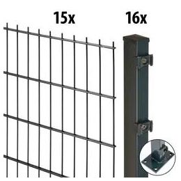 Doppelstabmattenzaun GARDEN 'N' MORE "Excellent", grau (anthrazit), H:140cm L:30cm, Kunststoff, Stahl, Zaunelemente, 15 Elemente f&uuml;r 30 m, LxH: 200 x 143 cm, mit 16 Pfosten