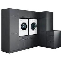 Mehrzweckschrank-Set LAUNDREEZY "Laundreezy, 9-tlg. Mehrzweckschrank-Set B/H/T 253/200/68 cm", anthrazit matt, B:253cm H:200cm T:68cm, Holzwerkstoff, Kastenm&ouml;bel-Sets, Breite 253 cm, Soft-Close-Funktion, h&ouml;henverstellbare F&uuml;&szlig;e