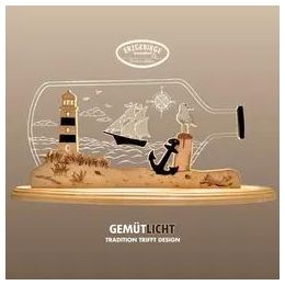 LED Dekolicht Weigla "Flaschenpost "Maritim" aus Holz & Acrylglas", natur, wei&szlig;, braun, H:22cm L:47cm T:8,2cm, Leuchten, Erzgebirge garantiert, maritime Innendeko, Dekolampe